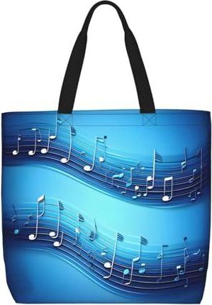 Generic Notes De Musique Bleu Ciel Sac Fourre-Tout Pliable Tote Bag Grand Sac &Agrave; Bandouli&egrave;re Pour Travail Quotidienne Shopping