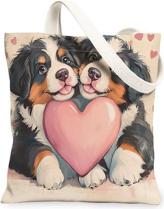 Generic Sac fourre-tout en toile motif chien de montagne bernois pour le shopping, 33 x 38 cm, sac d&eacute;picerie r&eacute;utilisable pour la Saint-Valentin, sac d&eacute;piceri
