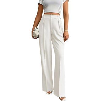 Generic Pantalon de travail taille haute pour femme, tenue décontractée, pantalon de bureau 2026 avec poches, blanc, XXL