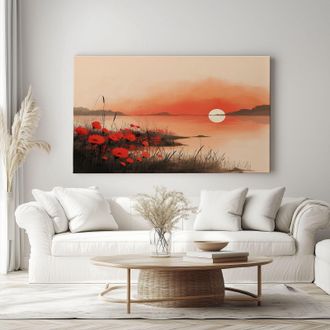 Generic Leinwand Bilder Chinesischer Stil Seeufer Sonnenuntergang,140 x 70 cm Leinwandbilder - Bild auf leinwand - Wandbild XXL gro&szlig; Wandbilder f&uuml;r Wohnzimmer
