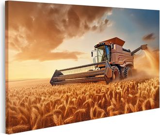 Islandburner Bild auf Leinwand M&auml;hdrescher im Sonnenuntergang auf dem Weizenfeld Bilder Wandbilder Poster