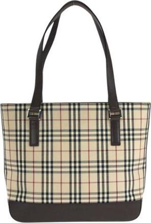 Burberry Pre-owned Sac fourre-tout en toile de coton et cuir - Femme - Pre-owned - Beige - Taille: ONE Size