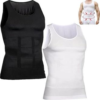 Generic 2PC Gilets Hommes T-Shirt Ventre contr&ocirc;le T-Shirt Compression Maillot de Corps Shapewear Body sous-v&ecirc;tements Amincissants Haut