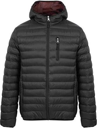 Tokyo Laundry Vizzini Quilted Puffer Jacket with Hood in Jet Black / Burgundy - Tokyo Laundry - XL