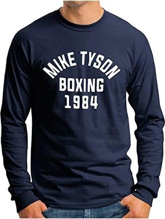 OM3 Mike Tyson 1984 T-shirt à manches longues pour homme, boxing Heavyweight Gym KO Fight Legend Boxer, taille S à 4XL, bleu marine, XXL