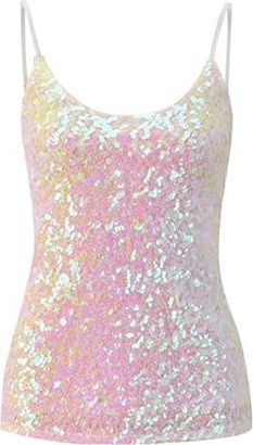 Generic Débardeurs à paillettes pour femme - Débardeur à paillettes grande taille pour femme - Caraco sans manches à bretelles spaghetti - Chemisier de fête p
