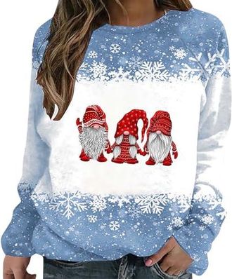 Generic Sweats de Noël décontractés pour femmes, légers pour femmes, motif bonhomme de neige, flocon de neige, automne/hiver, ample, décontracté, manches long