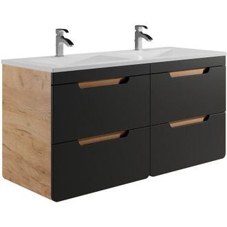 Vente-Unique Meuble de salle de bain suspendu avec vasque &agrave; encastrer - Coloris naturel et anthracite - 120 cm - ARUBA