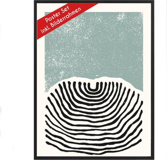 Wackadoo Poster Abstrakt Blau mit Bilderrahmen 40x60 cm gerahmtes Bild mit rahmen picture frame Italienisches Holz