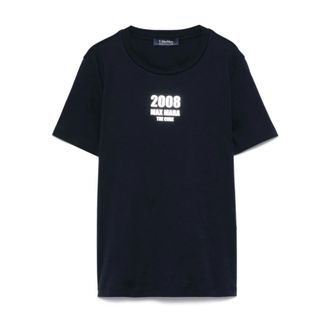 Max Mara Blaues T-Shirt mit Logo-Print und Rundhalsausschnitt - - Tops - Damen - Blau - L