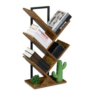 Relaxdays Bücherregal, 4 Ebenen, HBT: 71x40x21,5 cm, Baum-Design, Bücher, CDs, Dekoregal, Wohnzimmerregal, braun/schwarz