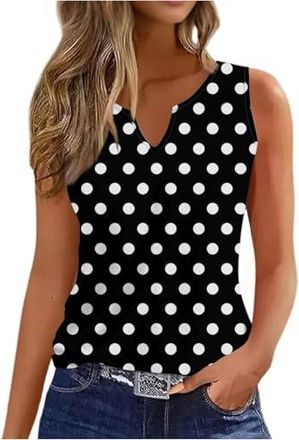 Generic Debardeur Femme Chic et &eacute;l&eacute;gant Chemisier sans Manche &Agrave; Pois D&eacute;bardeur Blanc Col V Top Ete Haut Chic et Elegant Fluide Ample Caraco Vetement Femme Ete