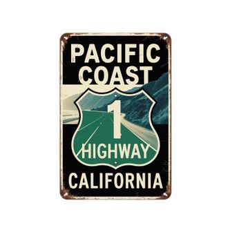 Generic Blech-Schild California Highway 1 Pazifikk&uuml;stenroute Retro Metall-Poster Dekoration Blechschild F&uuml;r Badezimmer Cafes Leses&auml;le 20X30Cm