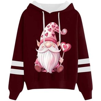 Generic 2026 Saint Valentin Femmes Automne Et Hiver Casual Saint-Valentin Vieil Homme Assis Sur Le Sol Imprim&eacute; Cordon Sweat &agrave; Capuche, bordeaux, XXL