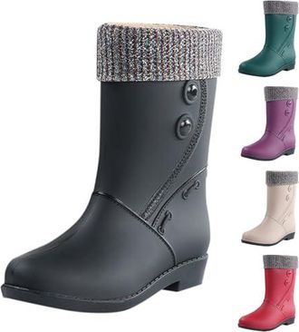 Generic Bottes de pluie mi-mollet pour femme, bottes de pluie doubl&eacute;es en peluche, bottes dhiver chaudes et confortables, bottes de jardin, imperm&eacute;ables et an