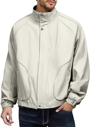 Generic Veste bomber pour homme avec col montant - Avec fermeture &eacute;clair - Couleur unie - Veste de transition l&eacute;g&egrave;re et respirante - Veste de sport &agrave; manches 