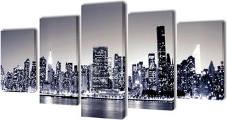 vidaXL Set de toiles murales imprim&eacute;es Horizon de New York monochrome vidaXL
