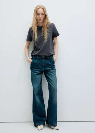 Mango T-shirt 100 % coton col rond gris - Femme - XXS - MANGO