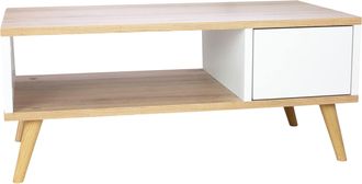 Generic Kleiner Couchtisch Weiß -Eiche - Minimalistisch Beistelltisch Holz - Betttisch- Nachttisch schmal auf Holzbeinen - Nachtkästchen mit Schublade (Weiß-E