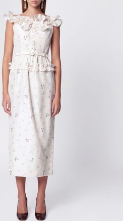 Alessandra Rich Schulterfreies Midi-Etuikleid von aus Seide mit Blumenstickerei