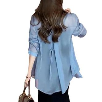 Generic Protection d&eacute;t&eacute; en mousseline de soie, manches longues pour femme, protection UV, protection solaire, couverture l&acirc;che, chemise d&eacute;contract&eacute;e tops, ble