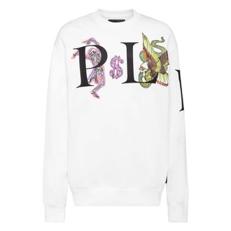 Philipp Plein Homme, Sweatshirts et sweats &agrave; capuche, Blanc, Taille: 3XL SweaT-shirt LS Tattoo