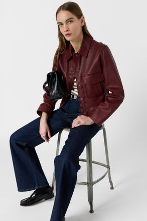 Gerard Darel Veste courte en cuir bordeaux - NOEVE - Bordeaux