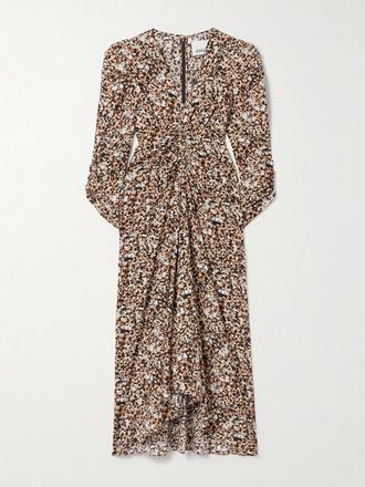 Isabel Marant Albini Midikleid Aus Einer Bedruckten Seidenmischung Mit Raffungen - Braun