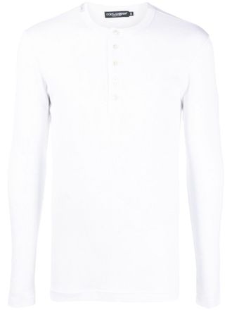 Dolce & Gabbana t-shirt Henley à manches longues - Blanc