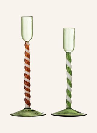Bloomingville 2er-Set Kerzenhalter Swirlie gruen