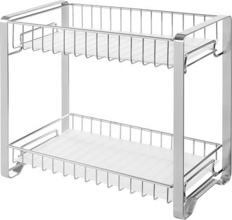 Songmics Gewürzregal mit 2 Ebenen, Küchenregal aus Metall, mit Kunststoffplatten, rutschfeste Füße, leicht zu montieren, für Arbeitsplatte, Speisekammer, Bad, 
