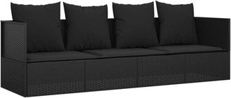 vidaXL Outdoor-Loungebett mit Kissen Schwarz Poly Rattan Vidaxl