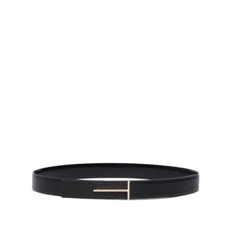 Tom Ford Ceinture fine T en cuir grain&eacute; et Spazzolato - Femme - Accessoires - Noir - Taille: 80 CM