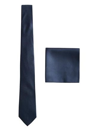 Next Homme Ensemble pochette et cravate textur&eacute;es Bleu marine one size