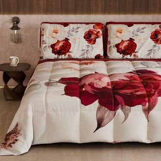 Petti Artigiani Italiani Petti Artigiani Italiani Winter-Steppdecke, Winterdecke, Steppdecke f&uuml;r franz&ouml;sisches Bett, Doubleface, einfarbig und Digitaldruck mit Blumenmuster 04