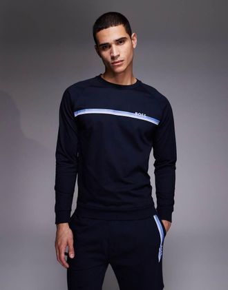 Boss Orange by Hugo Boss BOSS Bodywear - Authentic - Lounge-Sweatshirt in Marineblau mit Streifen und Logo