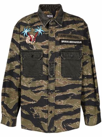 Diesel chemise &agrave; patch brod&eacute; - Vert
