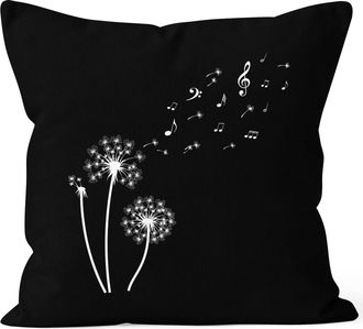 Autiga Kissenbezug Pusteblume Musiknoten Noten Musik Dandelion Kissen-H&uuml;lle Deko-Kissen Baumwolle quadratisch schwarz Unisize