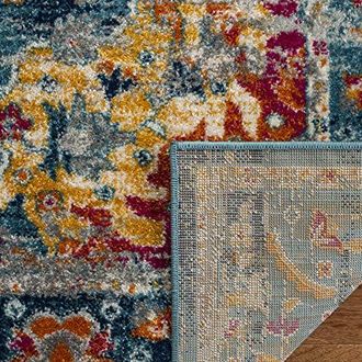 Safavieh Boho Teppich f&uuml;r Wohnzimmer, Esszimmer, Schlafzimmer - Madison Collection, Kurzer Flor, T&uuml;rkis und Fuschia, 155 x 155 cm