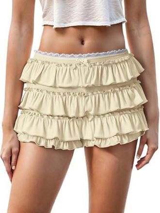 Generic Short bloomer &agrave; volants pour femme, mini noeud en dentelle mignonne, pour sortir, concert, festival, robe d&eacute;t&eacute;, robe ample, style boh&egrave;me, plage, vacan