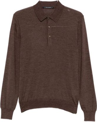 Tagliatore Homme, Tops, Brun, Taille: 3XL Polo &agrave; manches longues boutonn&eacute;