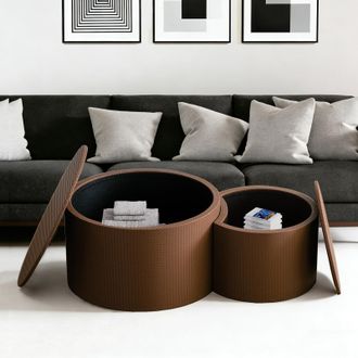 Generic Runder, moderner Couchtisch, 2er-Set mit Beinen aus Massivholz, zylindrisches Akzent-Beistelltisch-Set, f&uuml;r Wohnzimmer, Schlafzimmer, Home Office (D 2