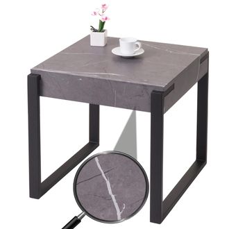 Mendler Beistelltisch HWC-L53, Kaffeetisch Nachttisch Loungetisch Couchtisch, Metall 51x50x54cm - Marmor-Optik grau