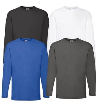 Fruit Of The Loom 4er Herren Longsleeve Baumwolle Tshirt Langarm Verschiedene Farbsets M L XL 2XL 3XL 4XL 5XL & HLKauf-Block (XXL, 1x Wei&szlig;, 1x Schwarz, 1x Royal, 1x Gra