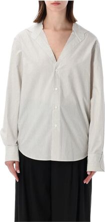 Maison Margiela Femme, Blouses et Chemises, Blanc, Taille: 36 FR Collarless Striped Shirt