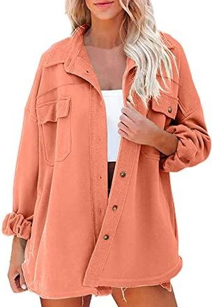 Generic Vestes pour femmes 2026 Veste d&eacute;contract&eacute;e &agrave; manches longues avec boutons Trench Coat Couleur unie, Orange, S