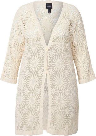 Ulla Popken Strickjacke Strickjacke Bl&uuml;ten Wellenkanten V-Ausschnitt