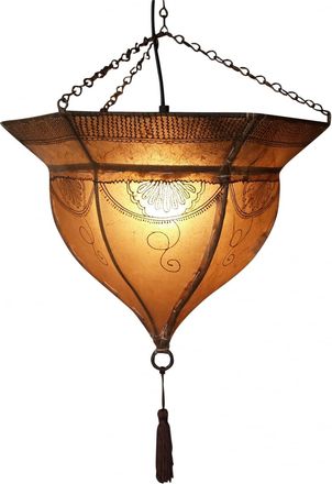 Guru Shop Henna Leder Deckenlampe/Deckenleuchte - Mali Weiß, 34x41x41 cm