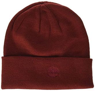 Timberland Mens Cuffed Beanie with Embroidered Logo, Barbados Cherry, One Size