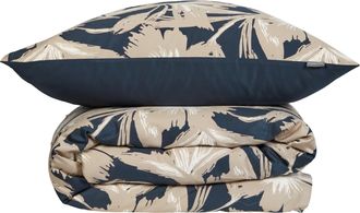 Schiesser Bettwäscheset Artistic | 2-teilig | Floral | Baumwollsatin | 100% Baumwolle | Oeko-Tex Zertifiziert | Reißverschluss | 135x200cm + 80x80cm | Dunkelbla